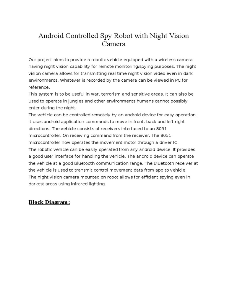 Hs-Android Controlled Spy Robot With Night Vision Camera | PDF ...