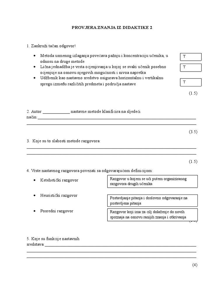Didaktika Primjer Testa | PDF