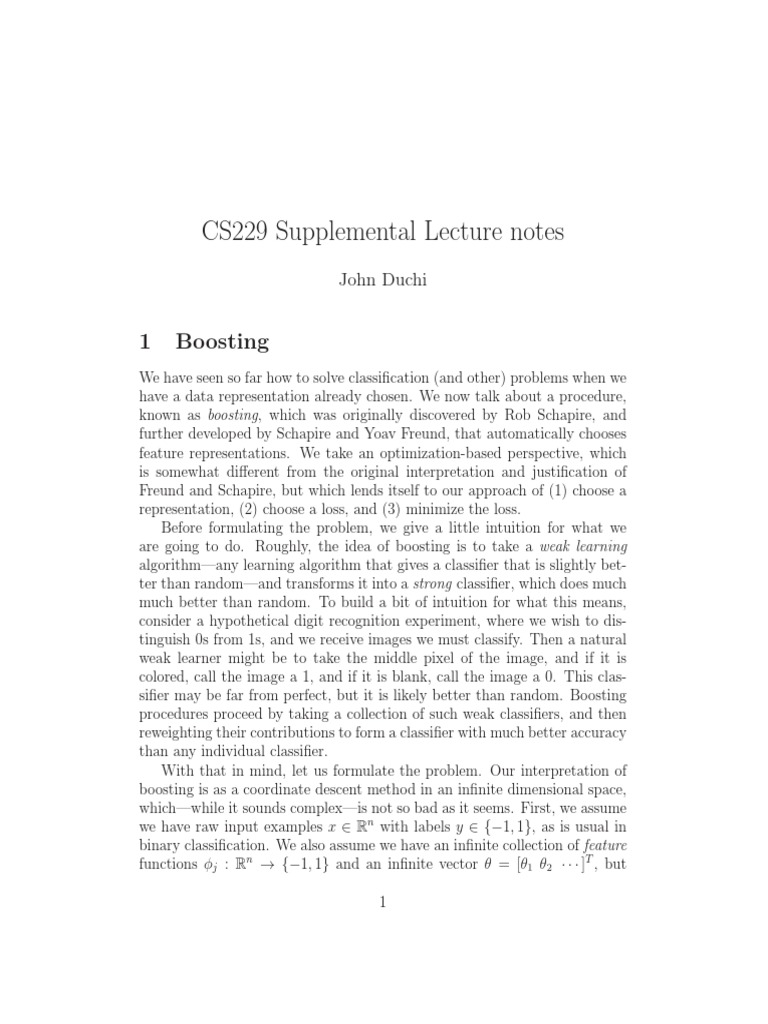 Cs229 Supplemental Lecture Notes 1 Boosting Pdf Statistical