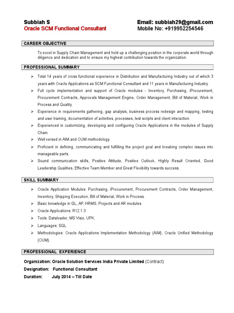Oracle SCM Functional Consultant Resume | PDF | Procurement | Business ...
