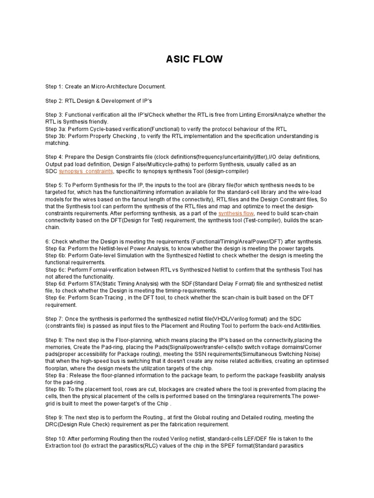 Asic Flow: Synopsys - Constraints | PDF | Synthesizer | Digital Technology Asic Flow: Synopsys - Constraints | PDF | Synthesizer | Digital Technology
