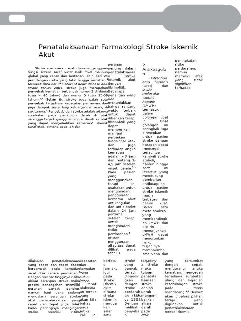 Penatalaksanaan Farmakologi Stroke Iskemik Akut | PDF