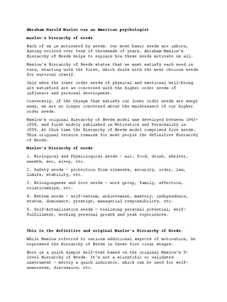 Understanding Maslow's Hierarchy of Needs | PDF | Self Actualization ...