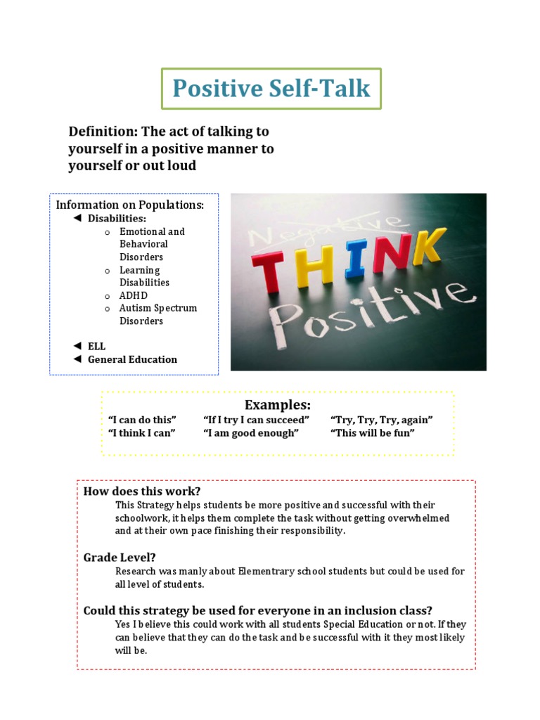 Positive Self Talk | Download Free PDF | Inclusion (Education) | Abnormal Psychology