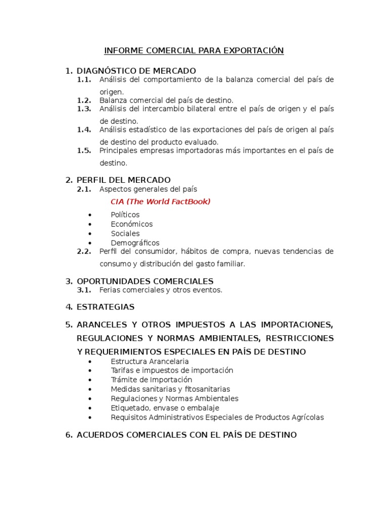 Informe Comercial Para Exportación Completo