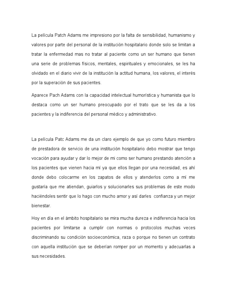 Ensayo de La Pelicula Patch Adams | PDF