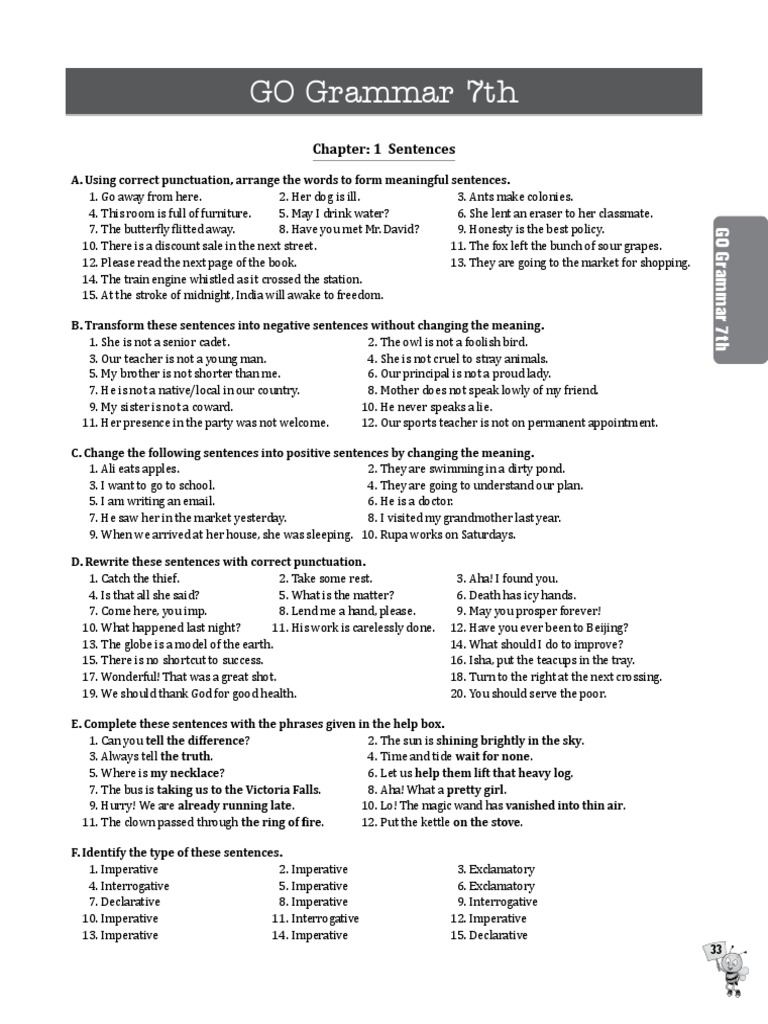 7th Go Grammar Ans Key (Edi 2013) | PDF | Verb | Adverb