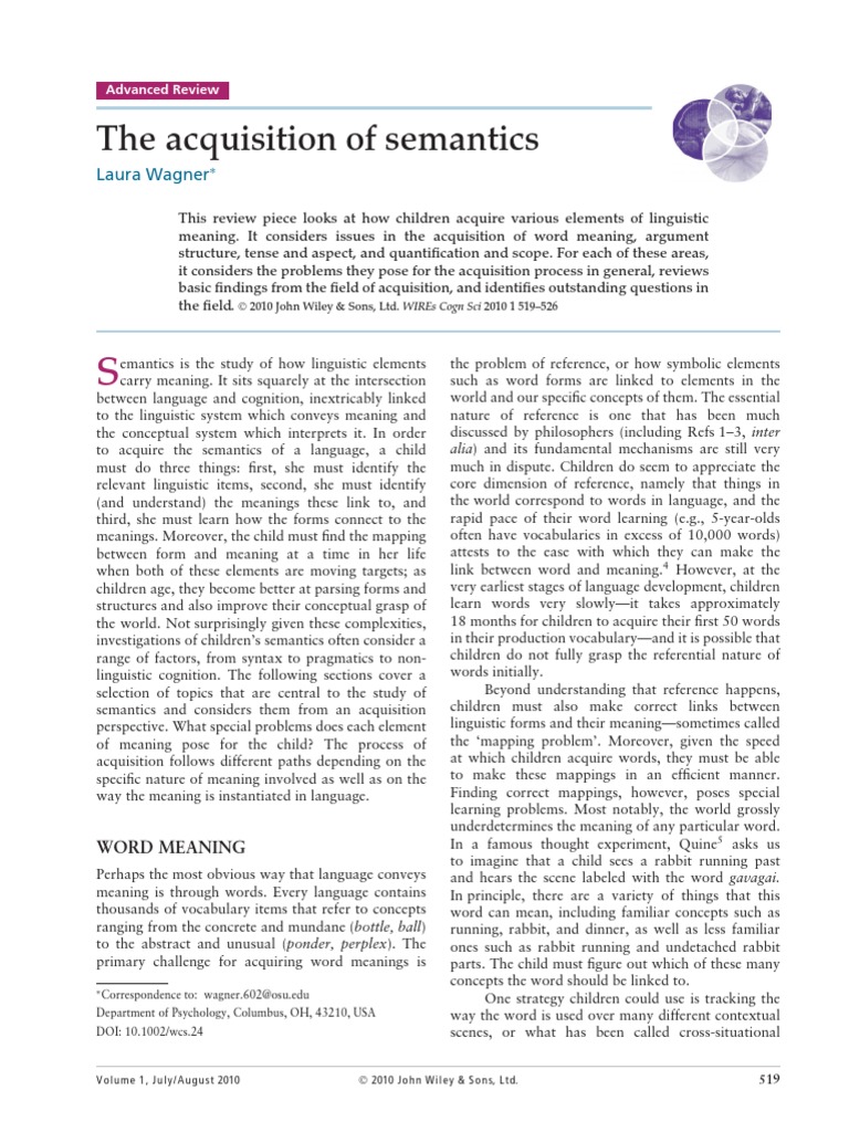 The Acquisition of Semantics | PDF | Subject (Grammar) | Language ...
