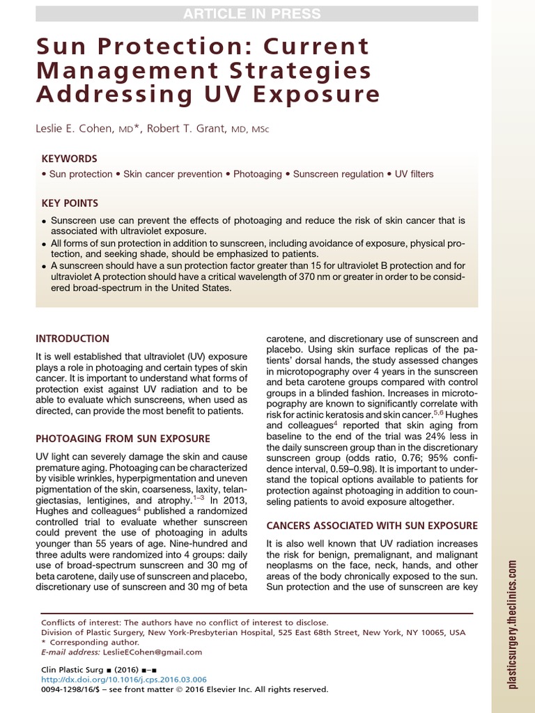 Cohen2016 PDF | PDF | Ultraviolet | Sunscreen