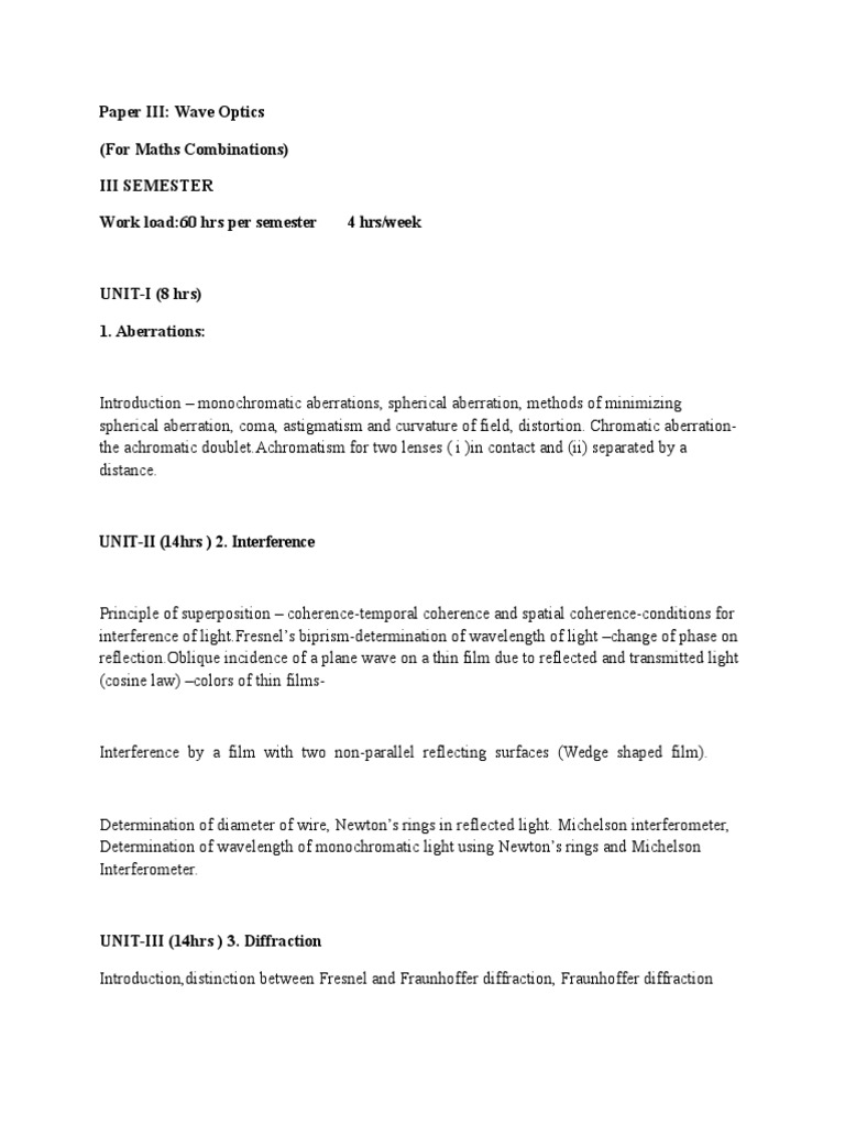 Semester - III | PDF | Diffraction | Interference (Wave Propagation)