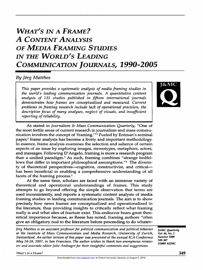 Whats in A Frame-A Content Analysis of Media Framing Studies in The ...