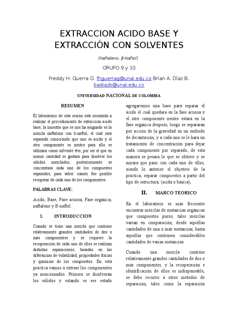 Extraccion Acido Base y Extracción Con Solventes | PDF | Solvente | Mezcla