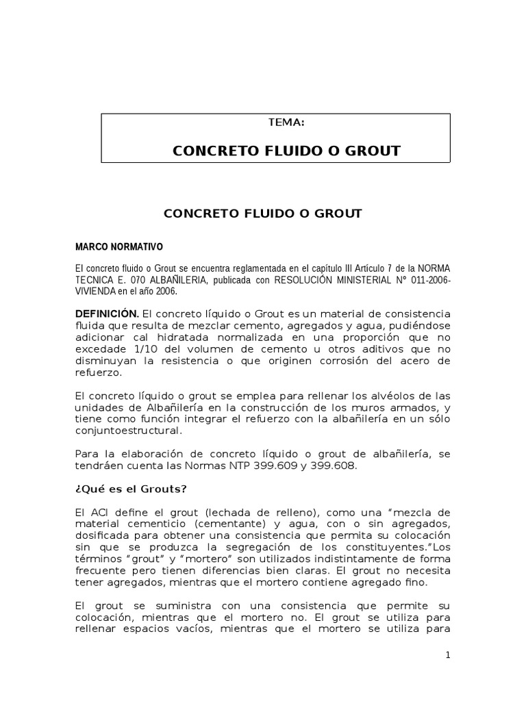 Definición y Aplicaciones del Grout | PDF | Hormigón | Cemento