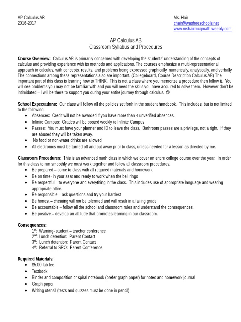 Ap Calculus Syllabus | Download Free PDF | Educational Assessment ...