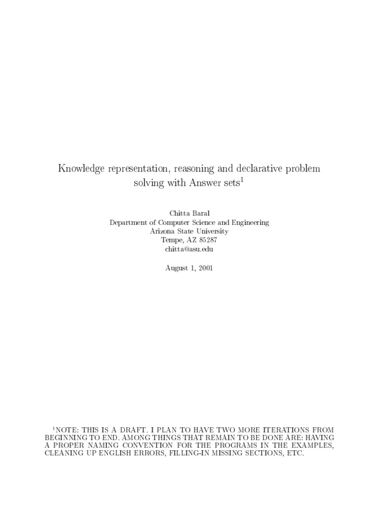 Knowledge Representation Reasoning and Declarative Problem Solving With Answer Sets - Chitta ...