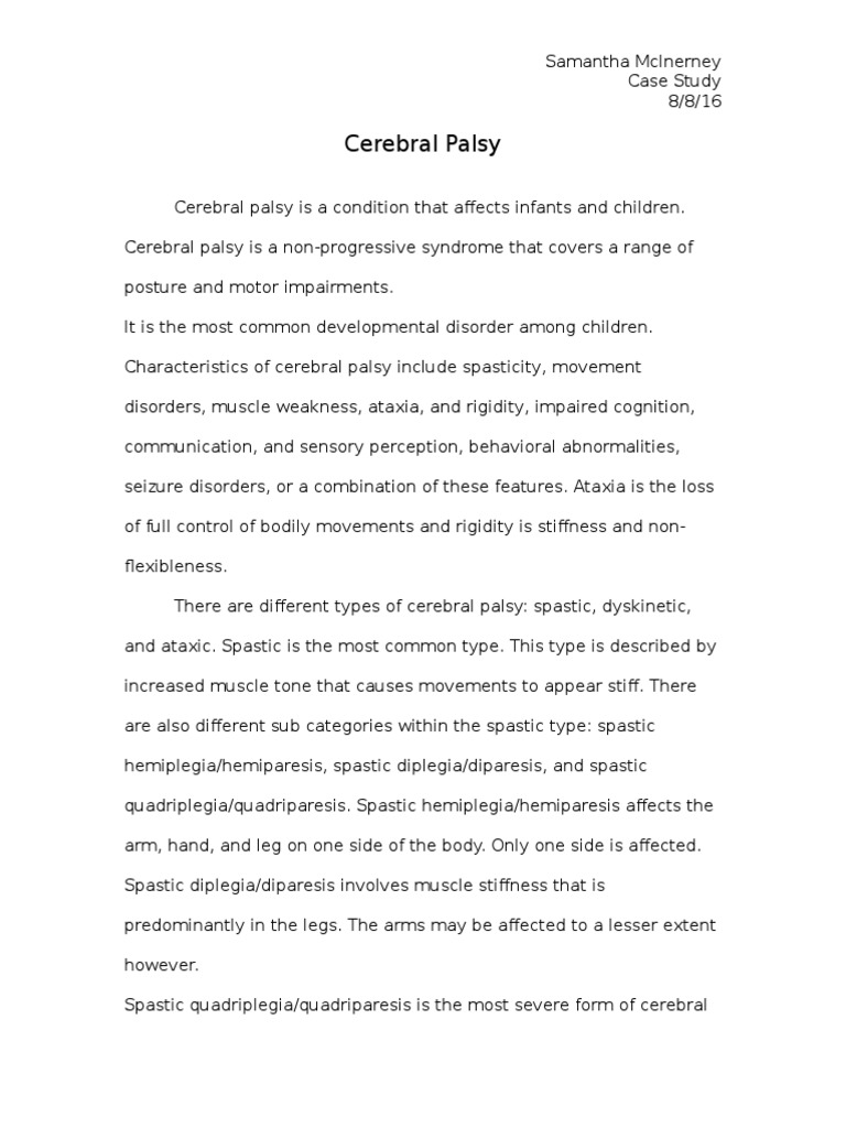 Cerebral Palsy Case Study Samantha Mcinerney | PDF | Cerebral Palsy | Childbirth