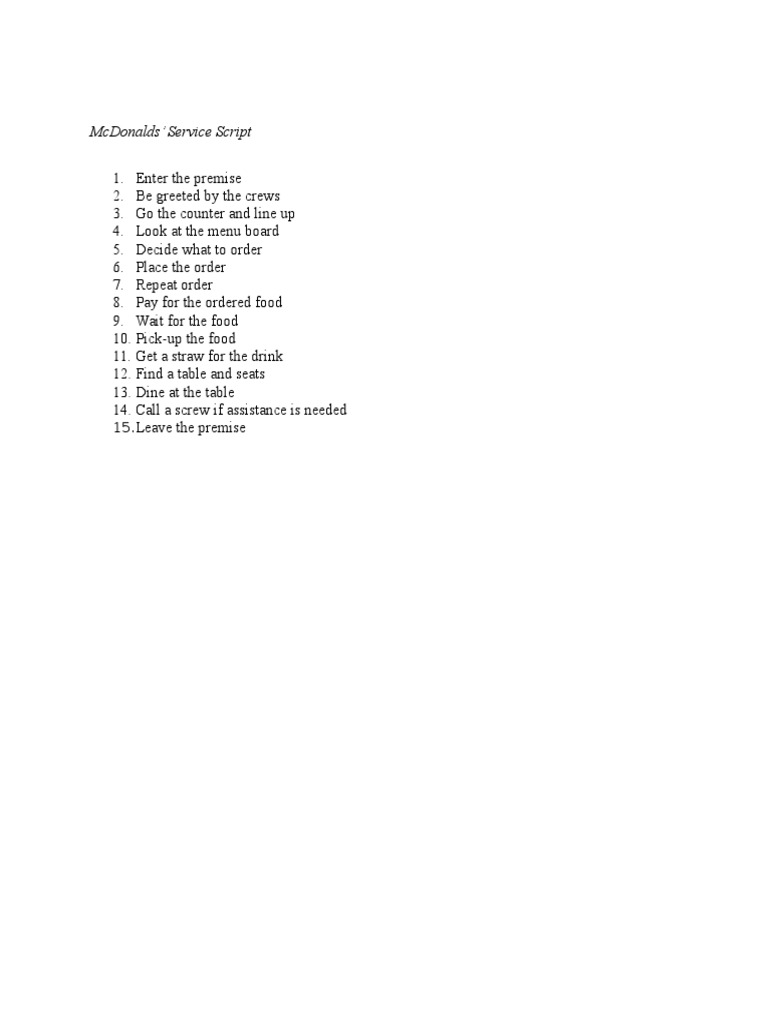 Mcdonalds' Service Script | PDF