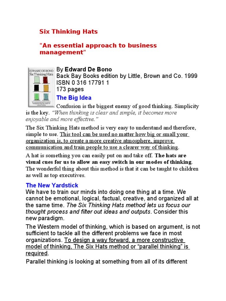 Six Thinking Hats | PDF | Psychological Concepts | Metaphysics Of Mind