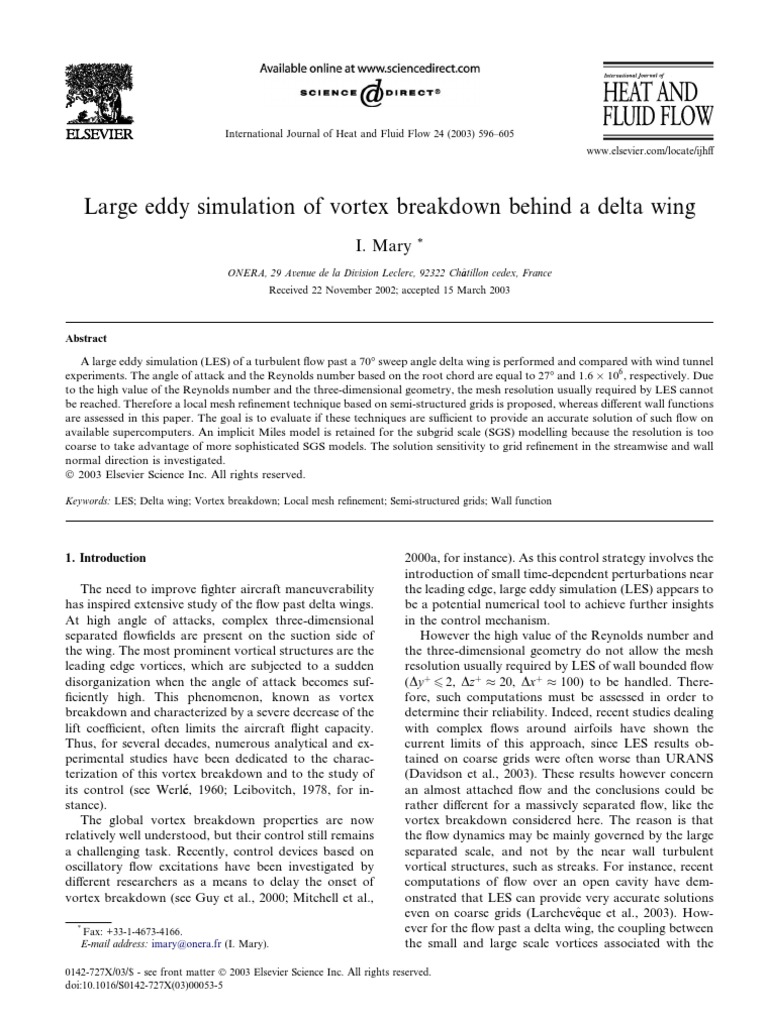 Large Eddy Simulation of Vortex Breakdown Behind A Delta Wing ...