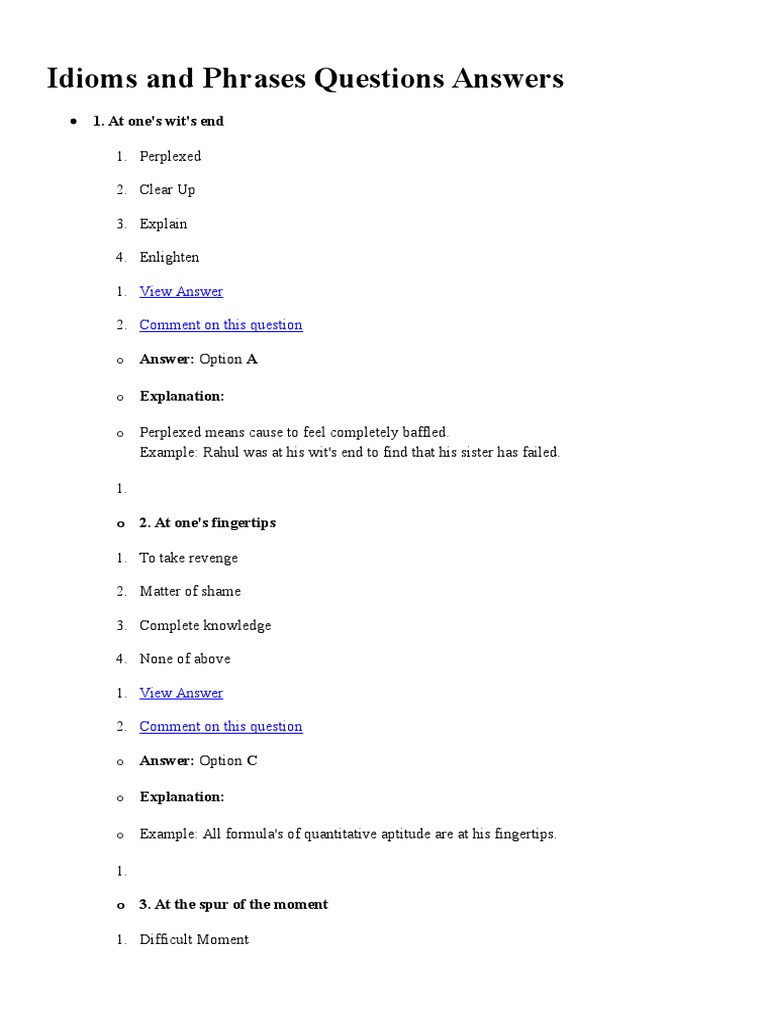 Idioms and Phrases Questions Answers | PDF