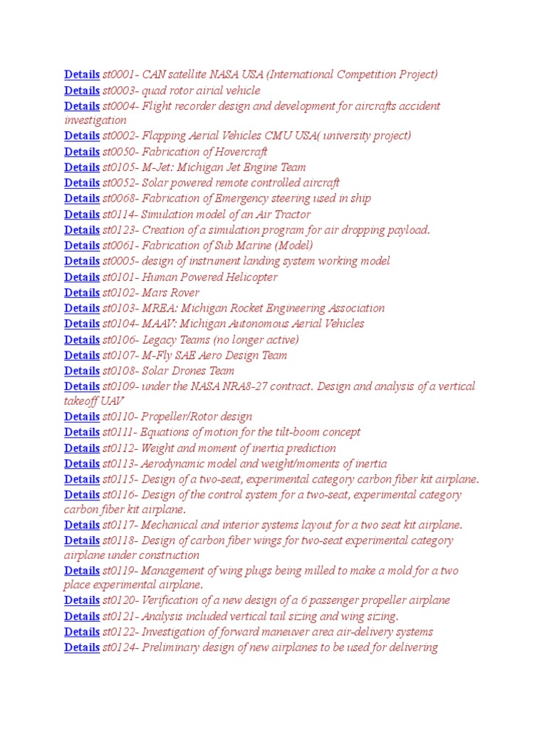 Project List For Aeronautical | PDF | Airplane | Aircraft