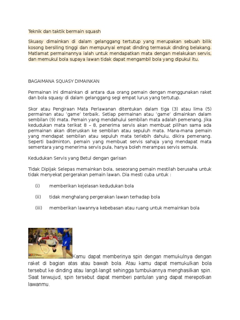 Teknik Dan Taktik Bermain Squash | PDF | Bola Voli | Olahraga Raket