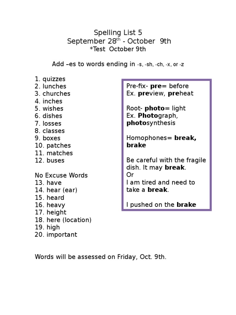 Spelling List & Test Prep Guide | PDF | Language Arts & Discipline