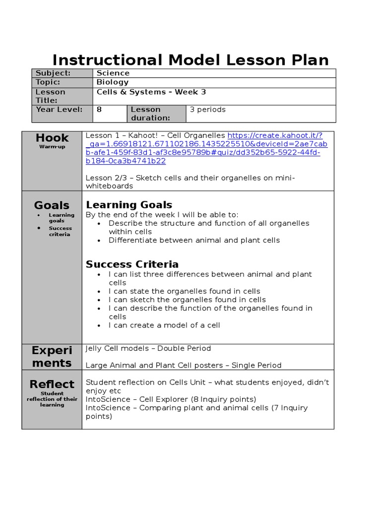 Instructional Model Lesson Plan - Week 3 | PDF