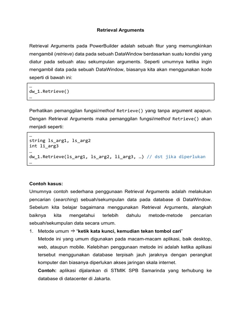 PowerBuilder: Retrieval Arguments | PDF