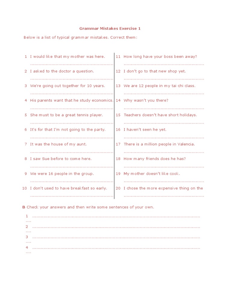 Grammar Mistakes Exercise 1 Below Is A List of Typical Grammar Mistakes ...