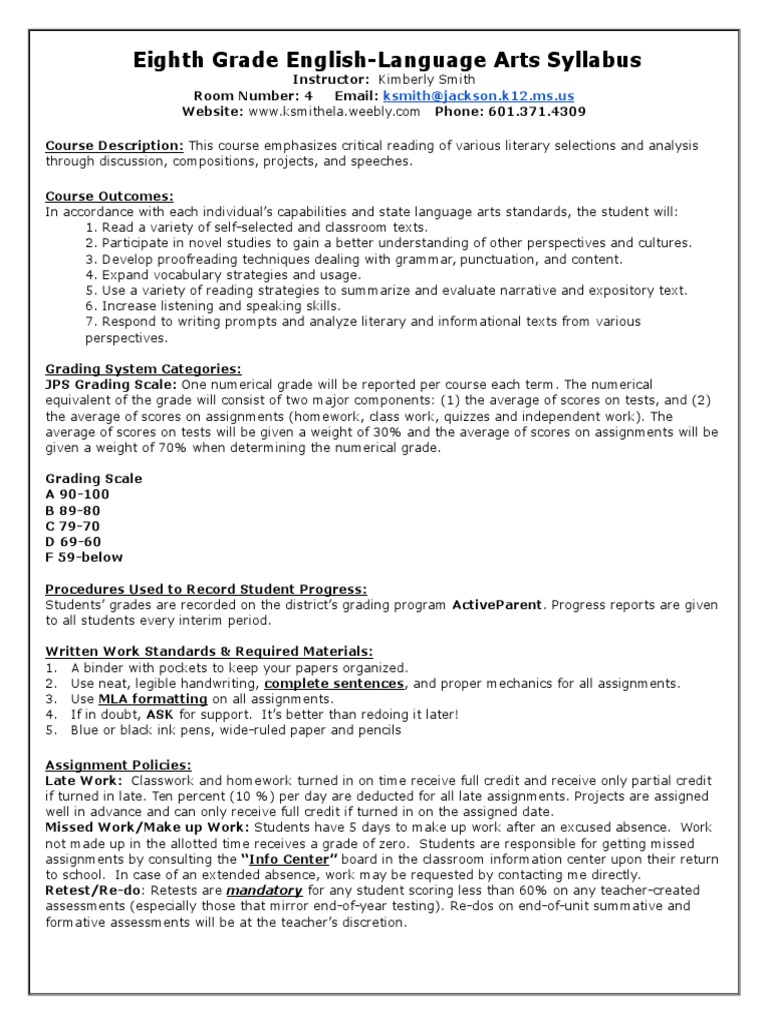 Eighth Grade English-Language Arts Syllabus: Ksmith@jackson.k12.ms - Us ...