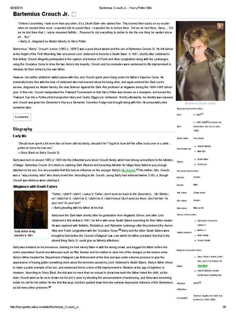 Barty Crouch Jr - Torturer and Death Eater in Disguiseof Fire, and ...