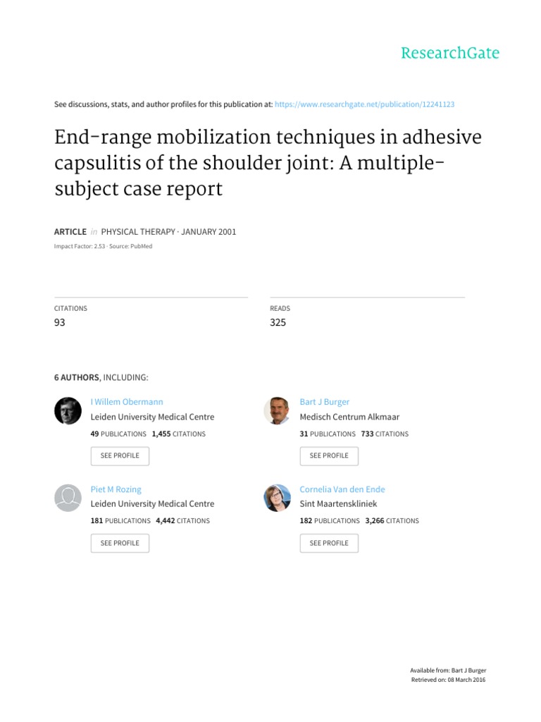 End-Range Mobilization Techniques in Adhesive Capsulitis of The ...