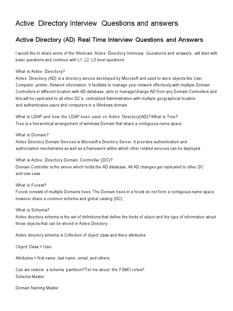 Active Directory Interview Questions and Answers | PDF
