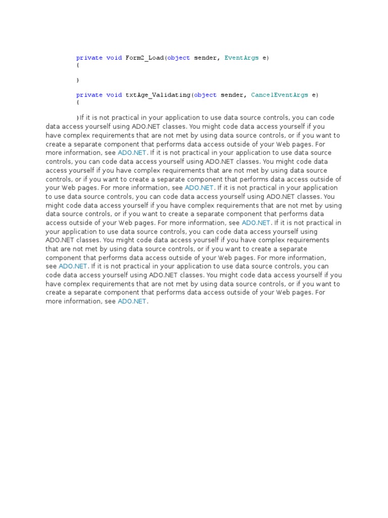 Private Void Object: Form2 - Load (Sender, E) Txtage - Validating ...