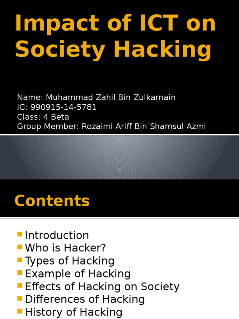 Zahil (Powerpoint ICT Hacking) | PDF | Security Hacker | Cyberpunk Themes