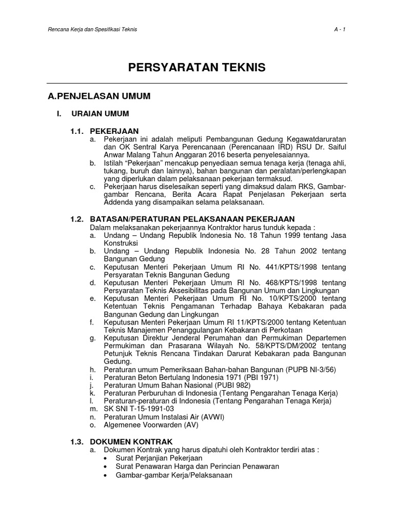 Revisi 2 Syarat2 Teknis Konstruksi Ged IGD RSSA | PDF