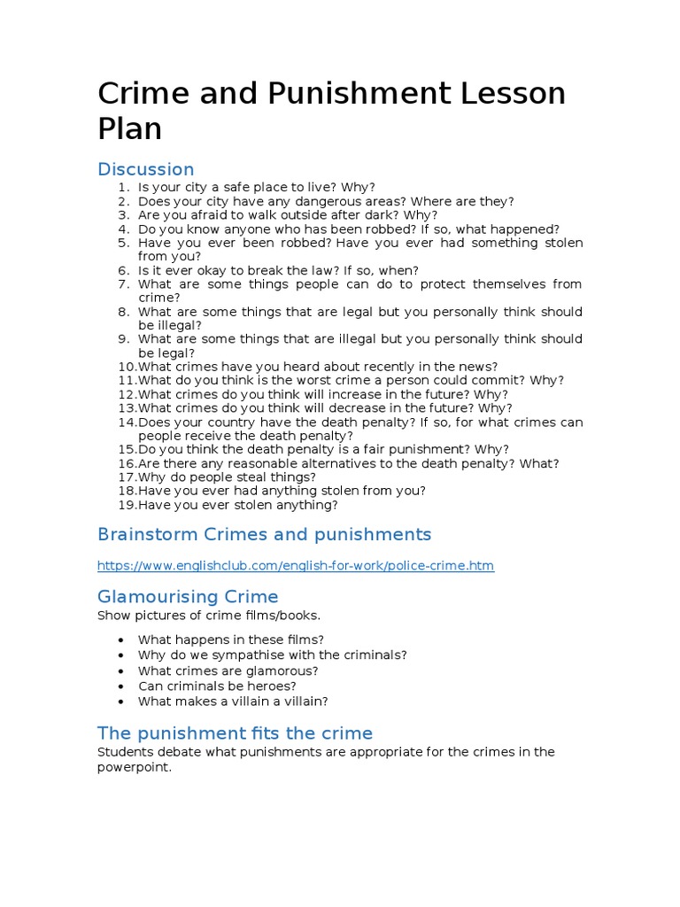 Crime and Punishment Lesson Plan | PDF