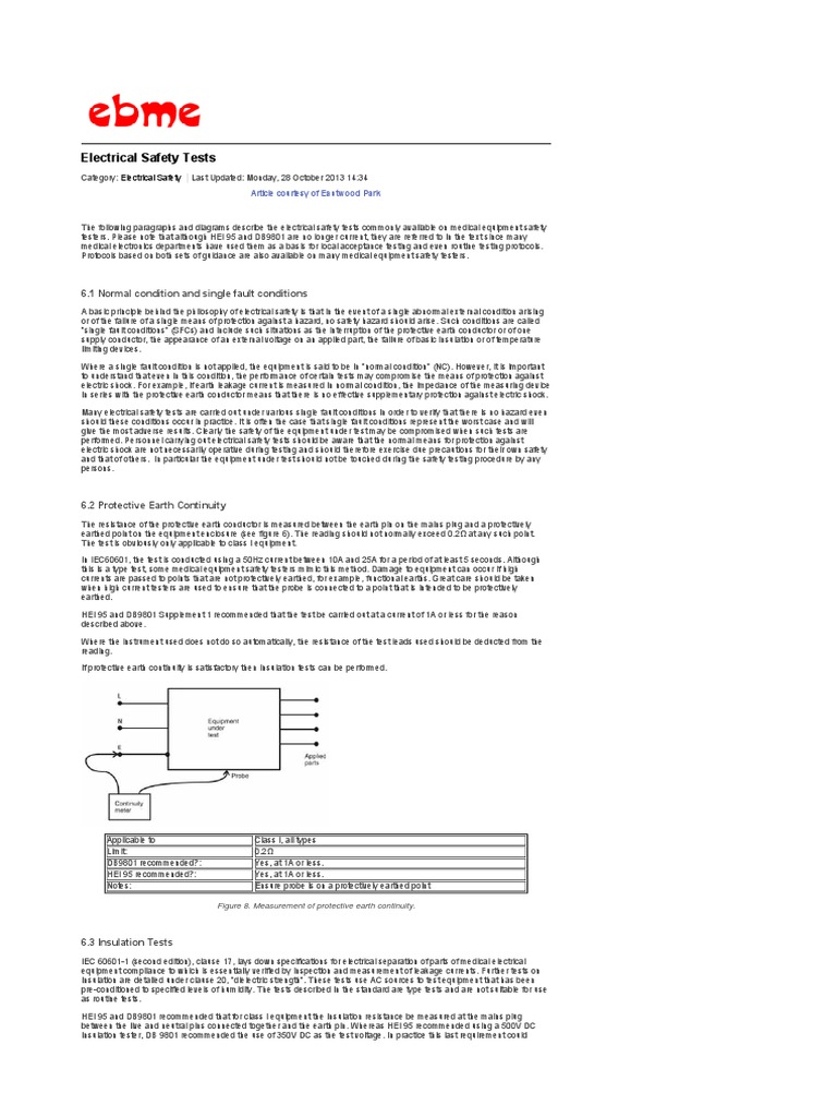 Ebme Electrical Safety Test I | PDF | Insulator (Electricity ...
