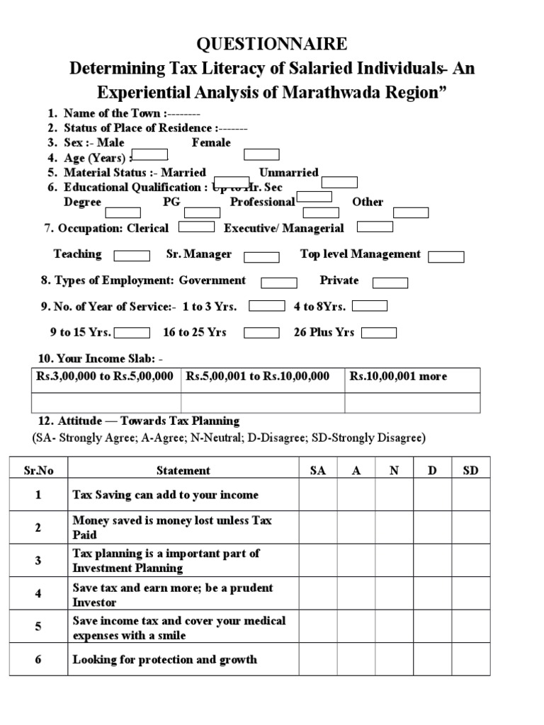 Questionnaire Objective | PDF | Tax Deduction | Taxes