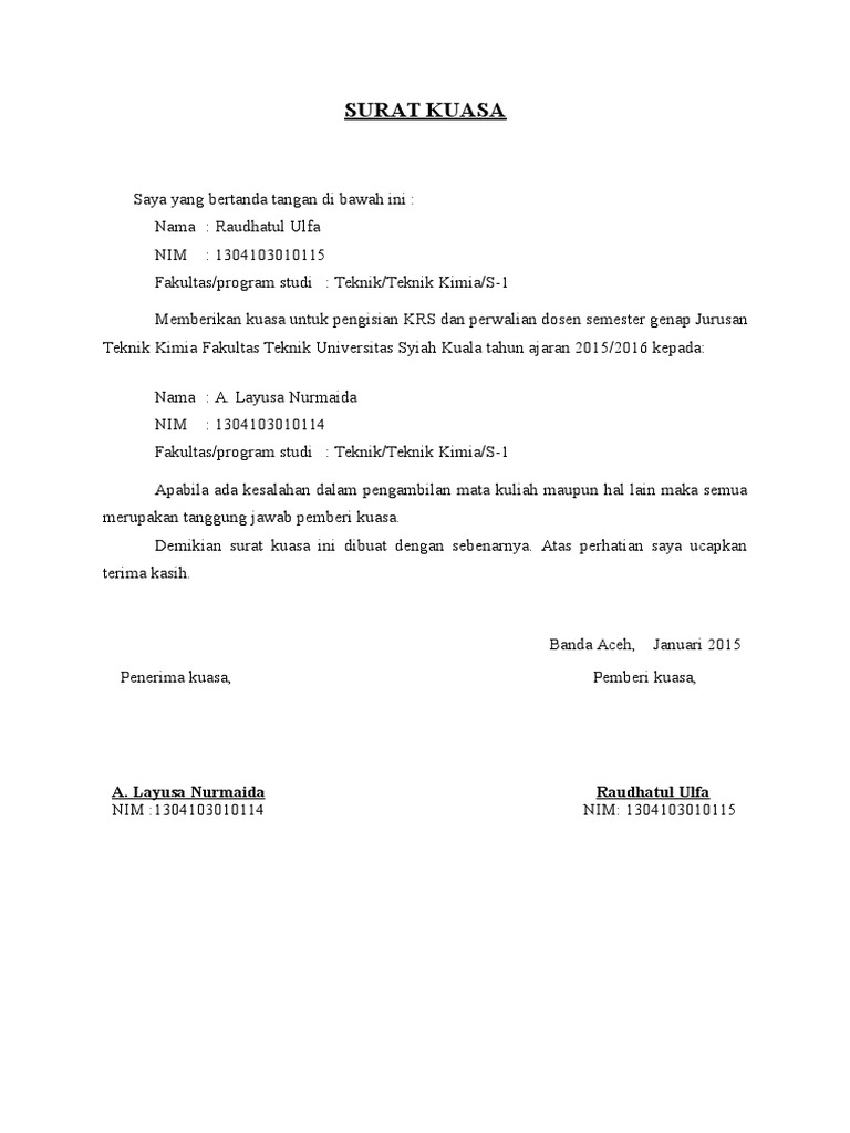 Contoh Surat Kuasa | PDF