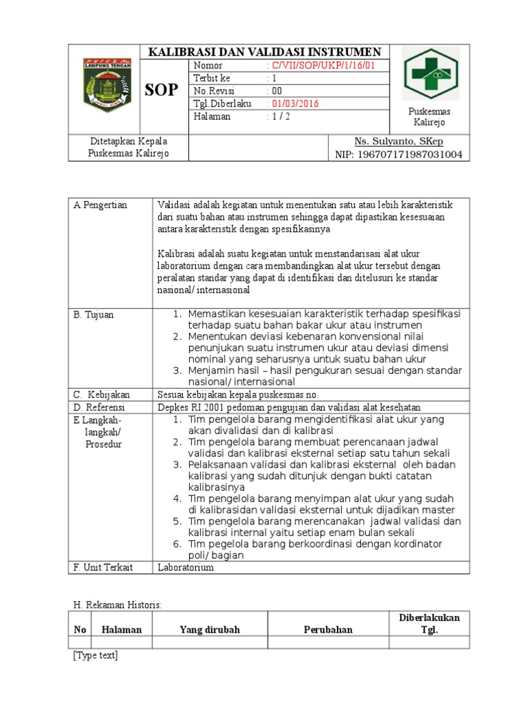 Sop Kalibrasi Dan Validasi Instrumen | PDF
