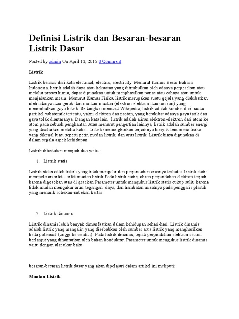 Definisi dan Besaran Listrik Dasar | PDF | Metode & Bahan Ajar | Sains ...