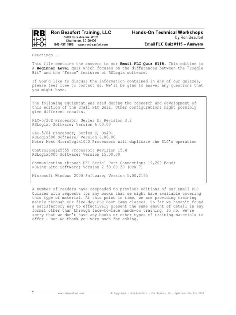 Quiz 115 Answers | PDF | Input/Output | Programmable Logic Controller