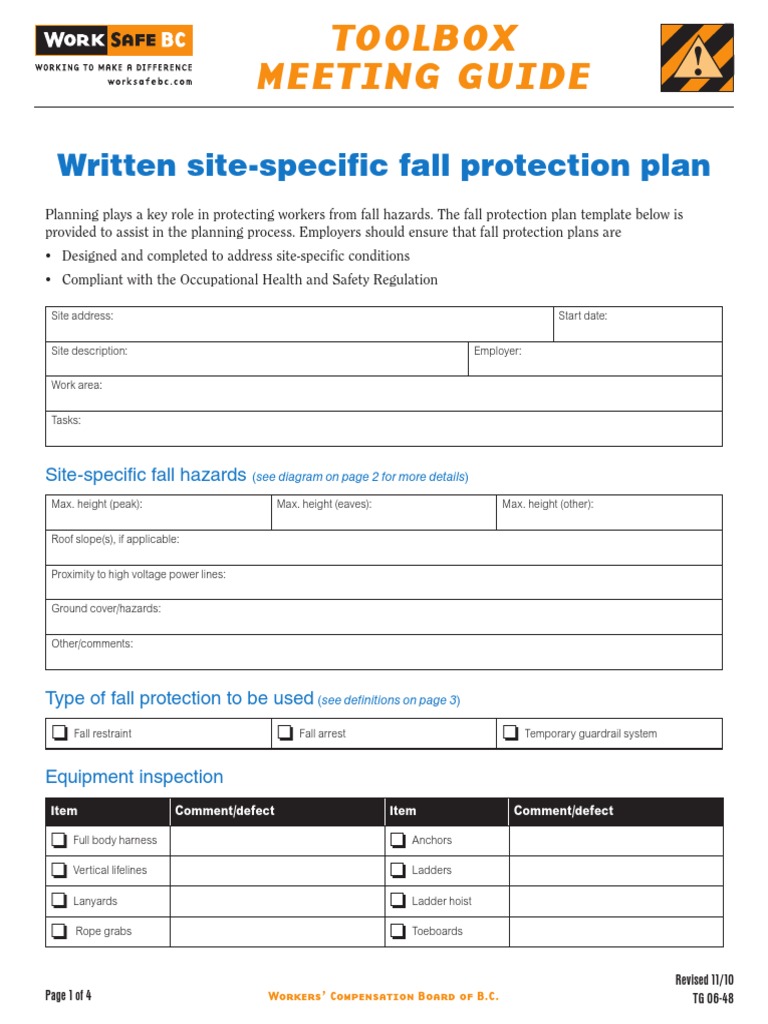Tg06-48 Written Fall Protect Plan-PDF-En | Prevention | Safety | Free ...