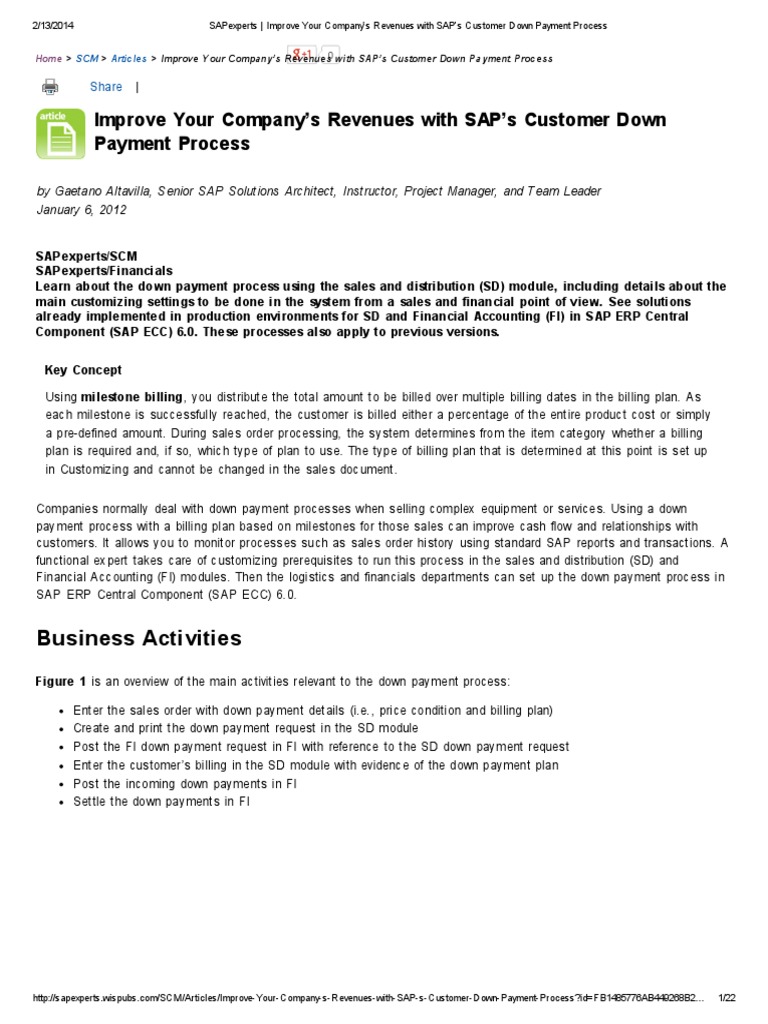 Improve Your Company's Revenues With SAP's Customer Down Payment ...