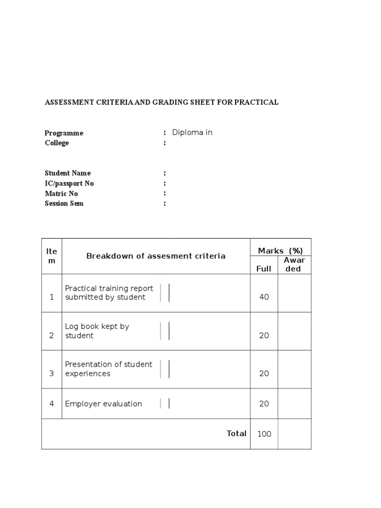 Assessment Criteria and Grading Sheet | PDF