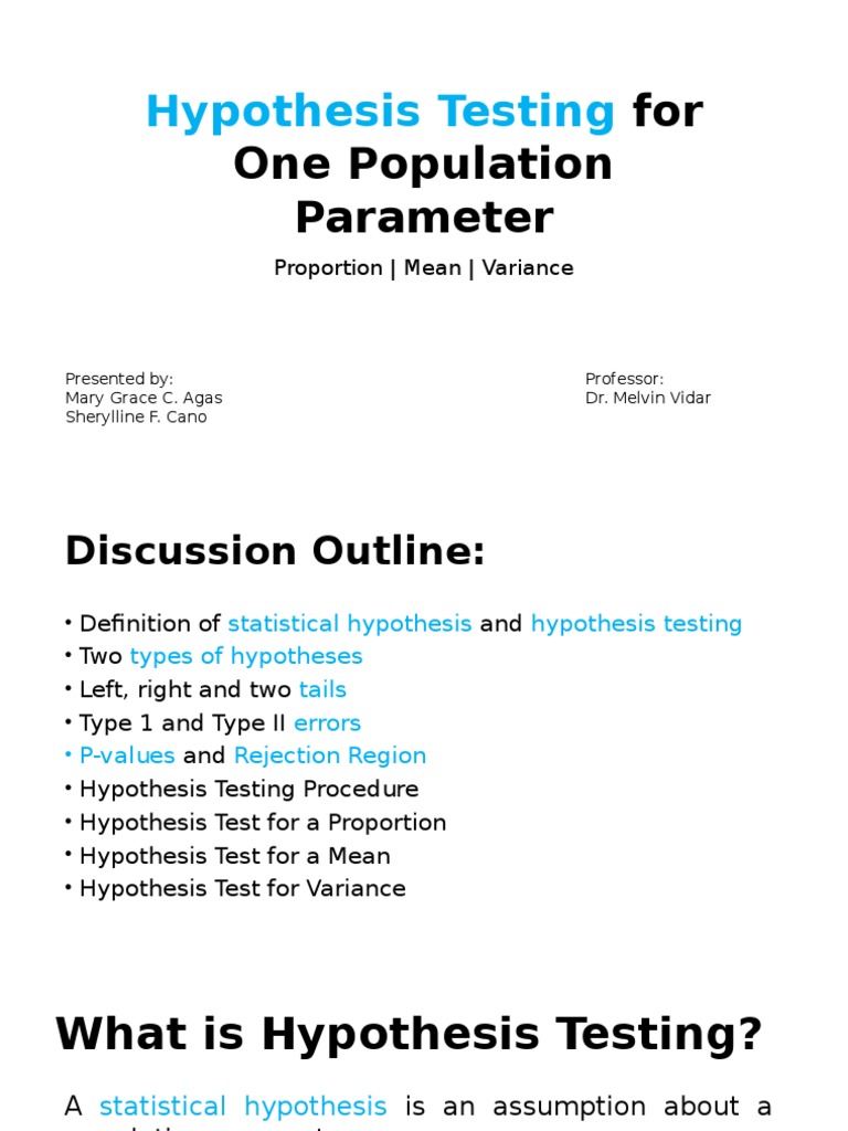 Hypothesis Testing For One Population Parameter Samples Pdf 6618