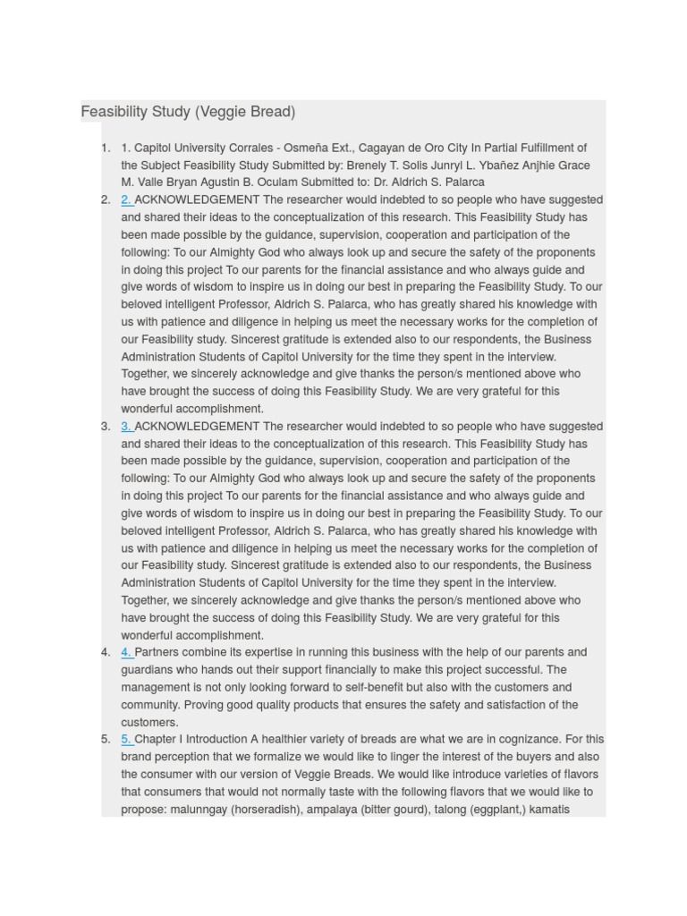 Feasibility Study | PDF | Dough | Expense