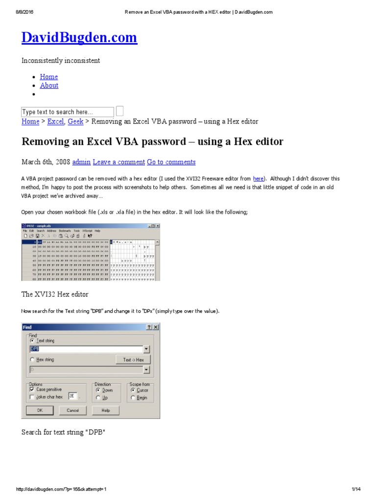 Remove An Excel VBA Password With A HEX Editor - DavidBugden | PDF | Microsoft Excel ...